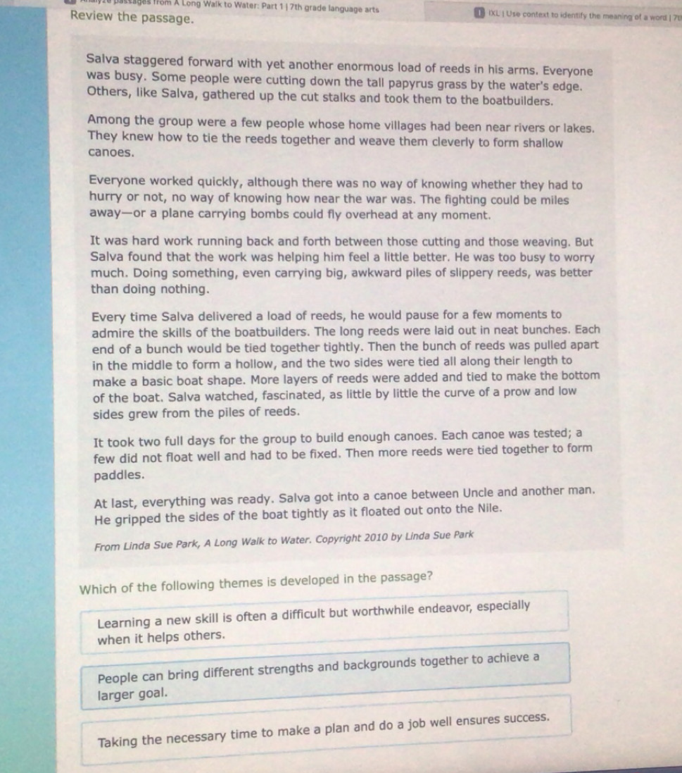 Resuelto:Istagas from A Long Walk to Water: Part 1 | 7th grade language ...