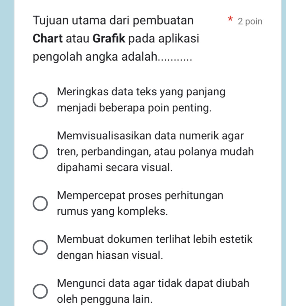 Telah dijawab:Tujuan utama dari pembuatan 2 poin Chart atau Grafık pada ...