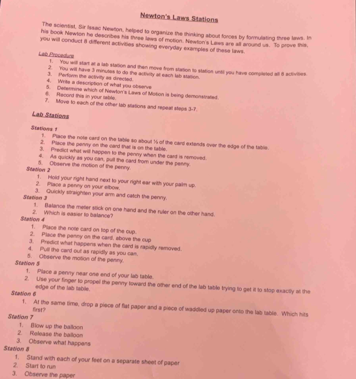 Solved: Newton's Laws Stations The scientist, Sir Issac Newton, helped ...