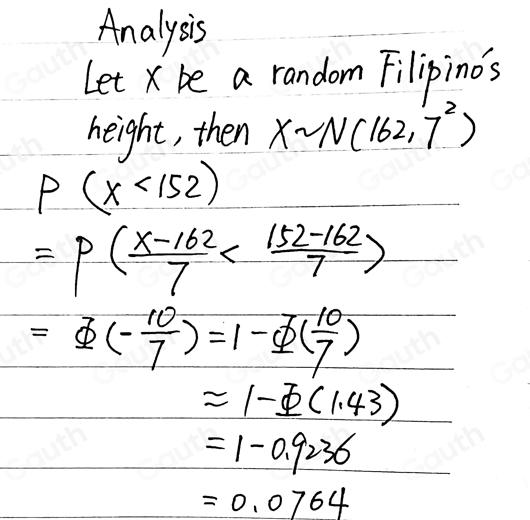 Solved: The average height of a Filipino male is 162 cm with standard ...