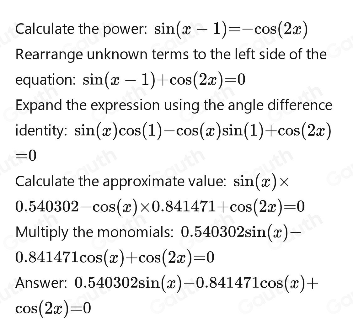 Solved: sin (x-120^0)=-cos 2x [Math]