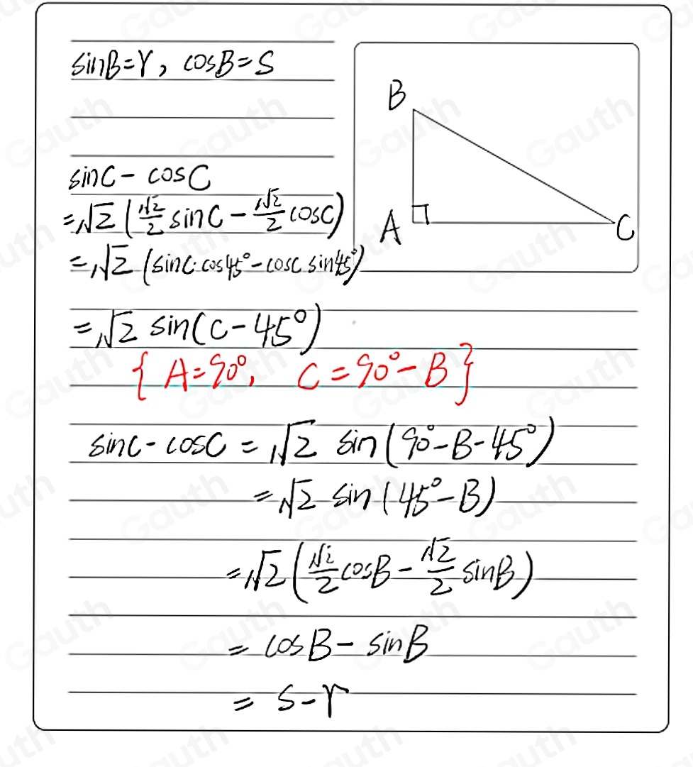 Solved: Use the triangle to answer the question. In right triangle ABC ...