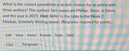 Solved: What is the correct parenthetical in-text citation for an ...