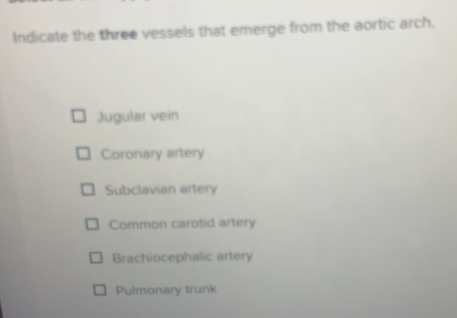 Solved: Indicate the three vessels that emerge from the aortic arch ...