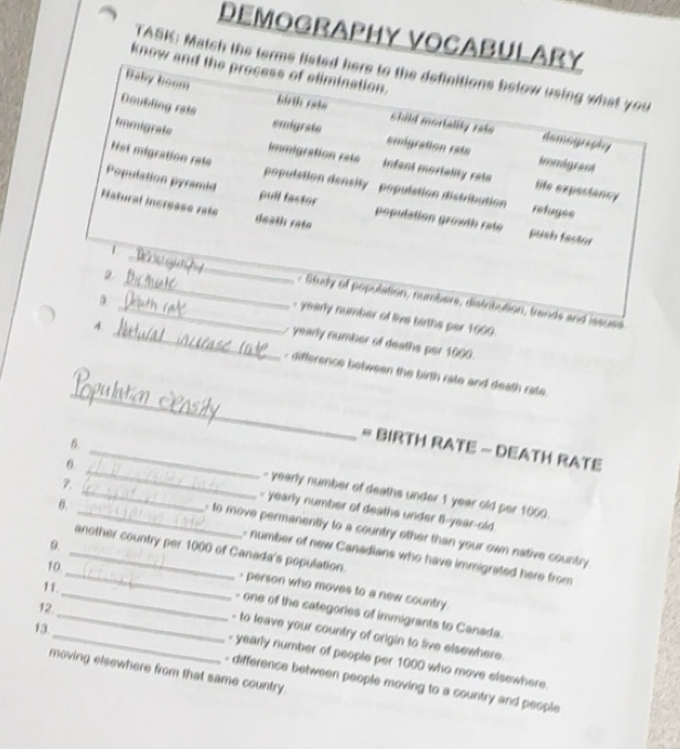 Solved: DEMOGRAPHY VOCABULARY TASK: Match the terms listed here to the ...