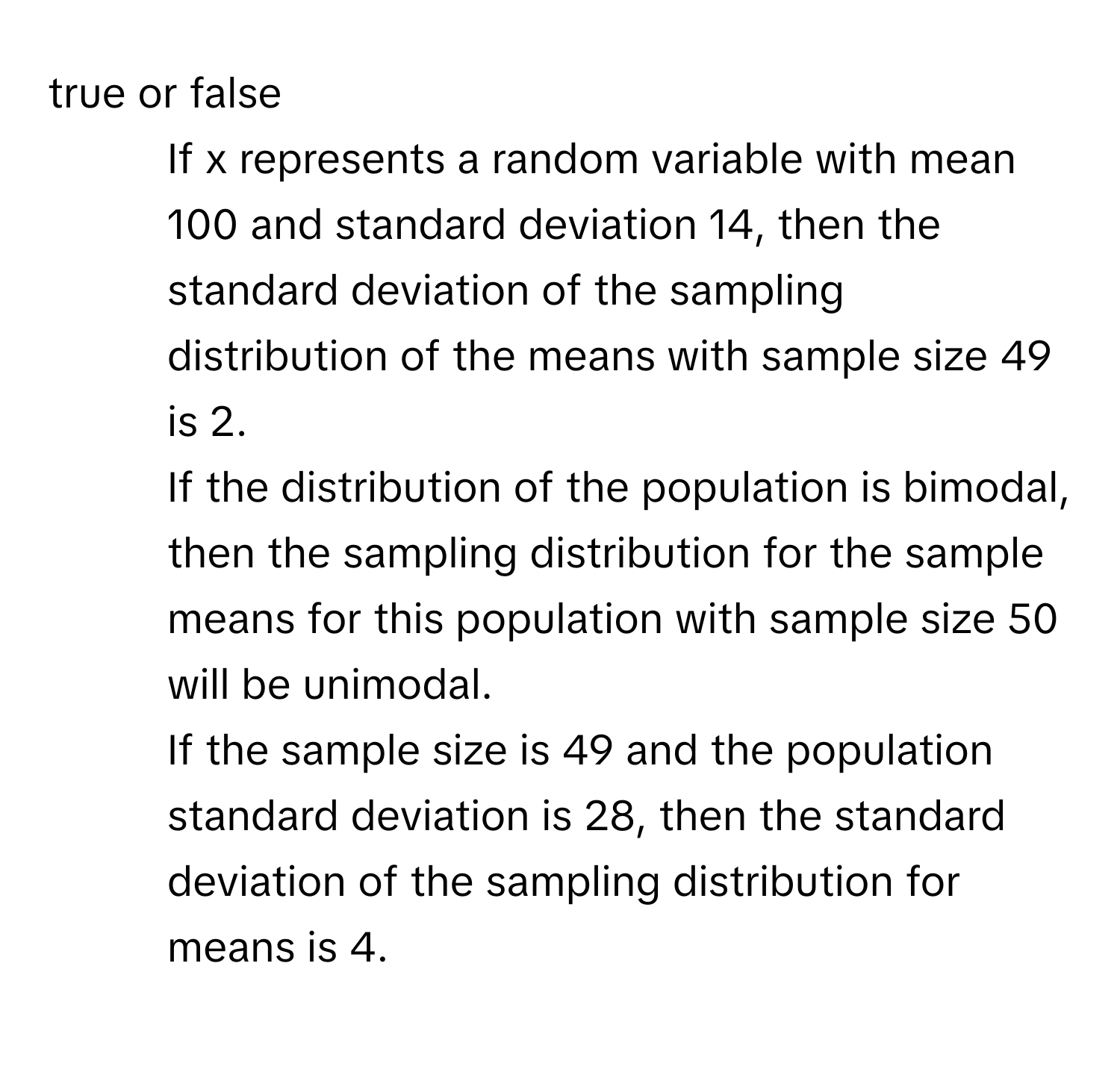 Solved: true or false 1. If x represents a random variable with mean ...