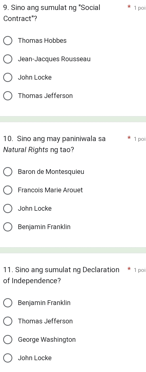 Solved: Sino ang sumulat ng "Social 1 poi Contract"? Thomas Hobbes Jean ...