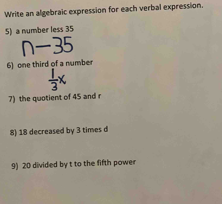 Solved: Write an algebraic expression for each verbal expression. 5) a ...