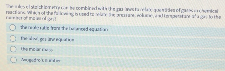 Solved: The rules of stoichiometry can be combined with the gas laws to ...