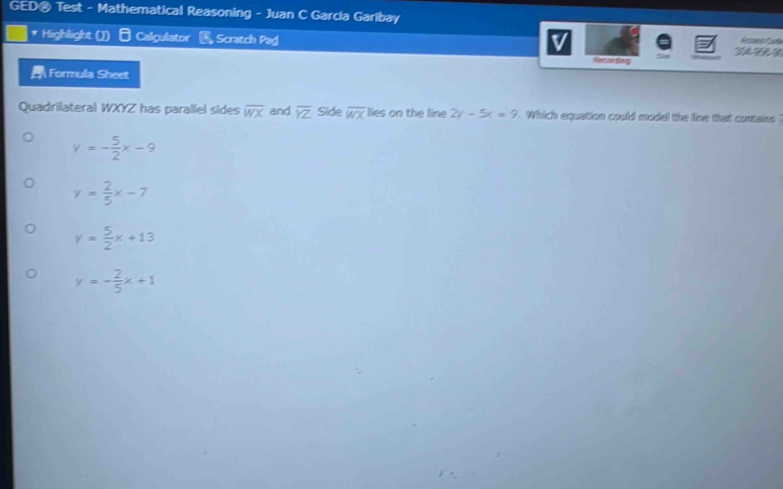 Solved: GED@ Test - Mathematical Reasoning - Juan C García Garibay or ...