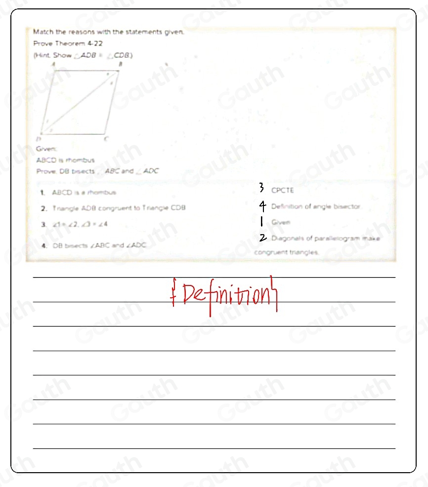 Solved: Match the reasons with the statements given. Prove Theorem 4-22 ...