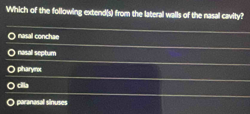 Solved: Which of the following extend(s) from the lateral walls of the ...