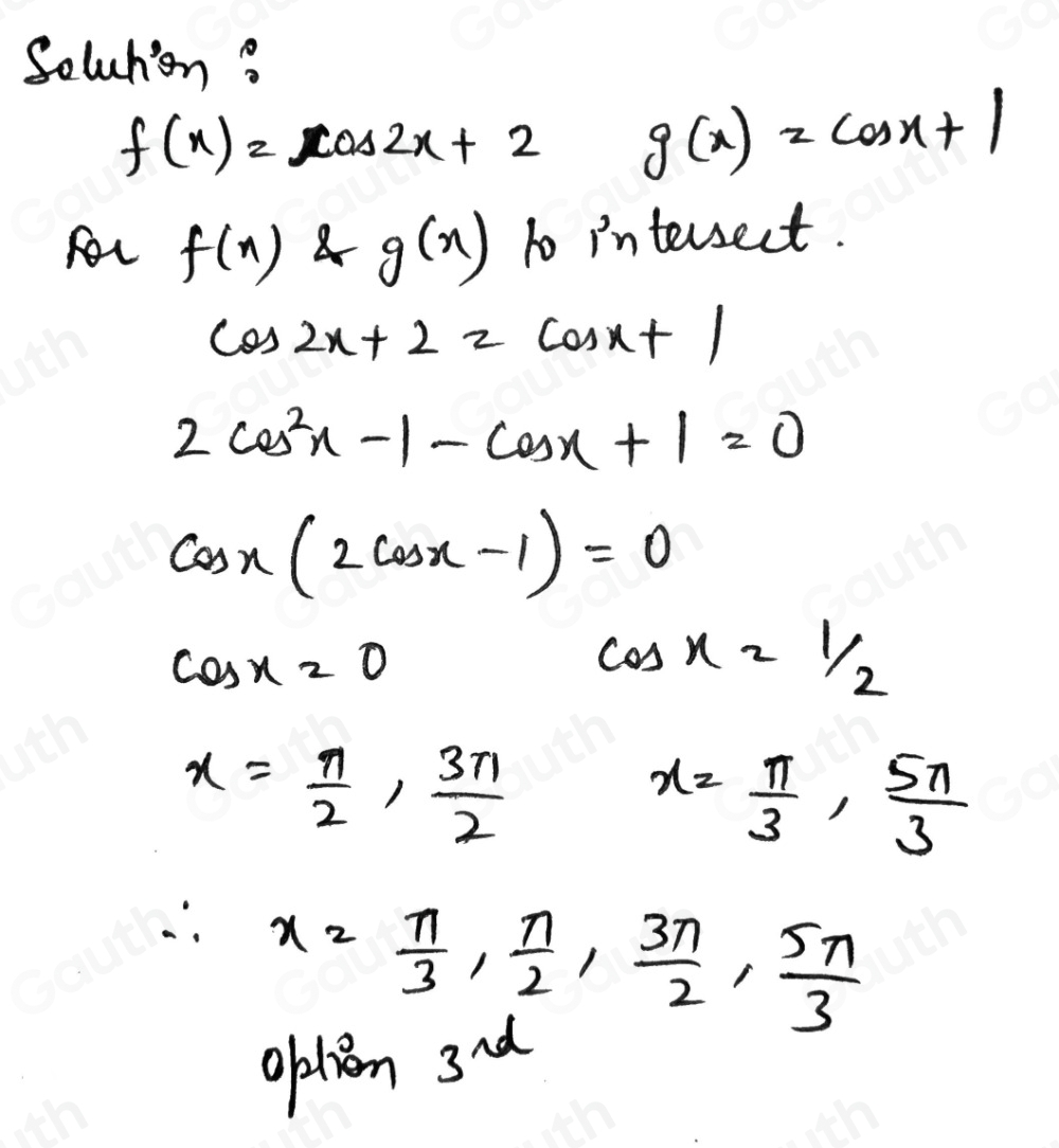 Solved: At which values in the interval [0,2π ) will the functions f(x ...