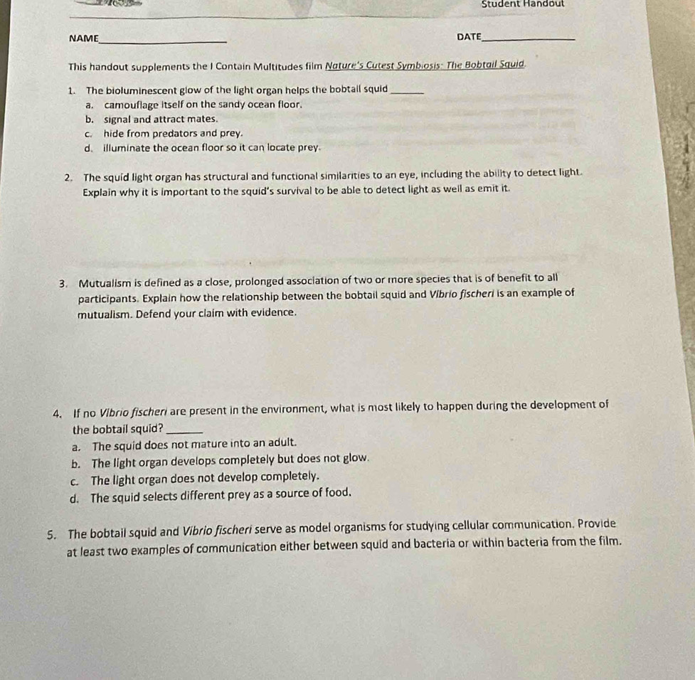 Solved: Student Handout NAME_ DATE_ This handout supplements the I ...