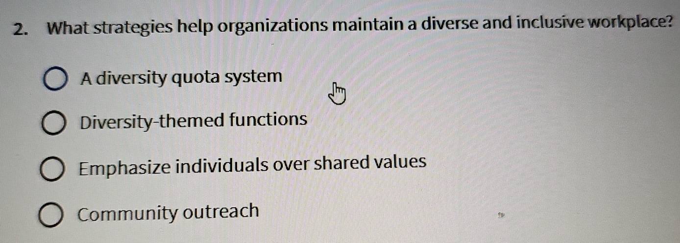 Solved: What strategies help organizations maintain a diverse and ...