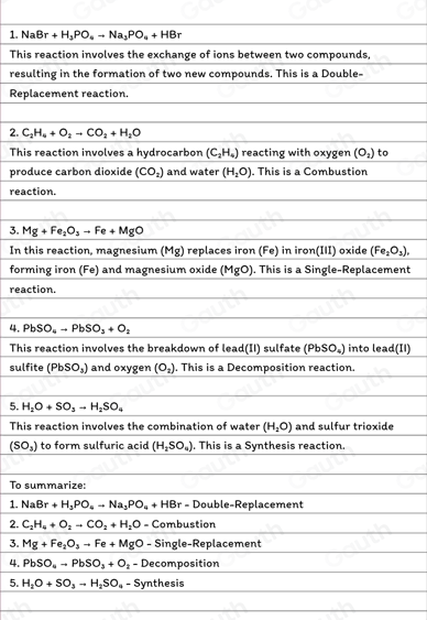Solved: Types of Chemical Reactions 1. Combination or Synthesis ...
