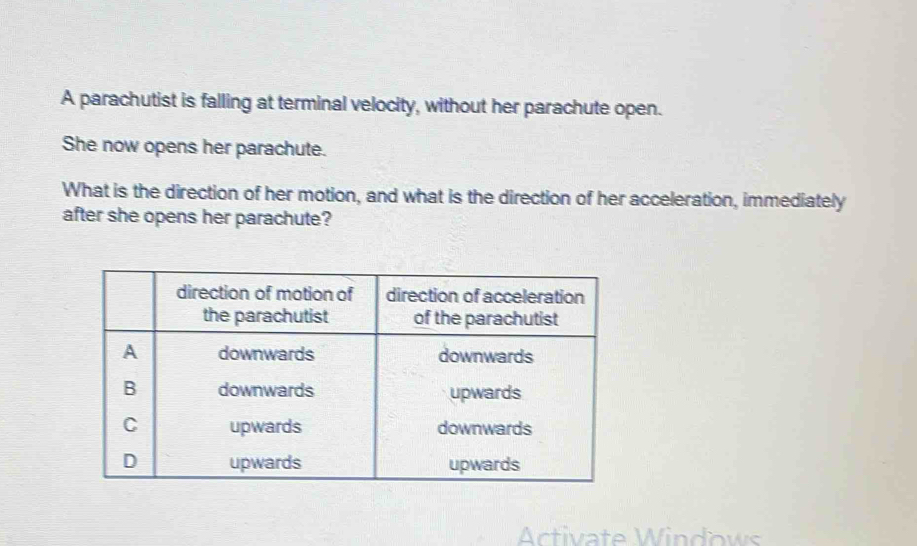 Solved: A parachutist is falling at terminal velocity, without her ...