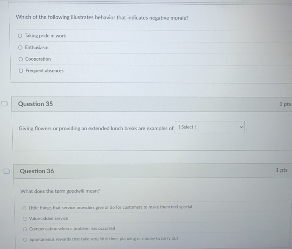 Solved: Which of the following illustrates behavior that indicates ...