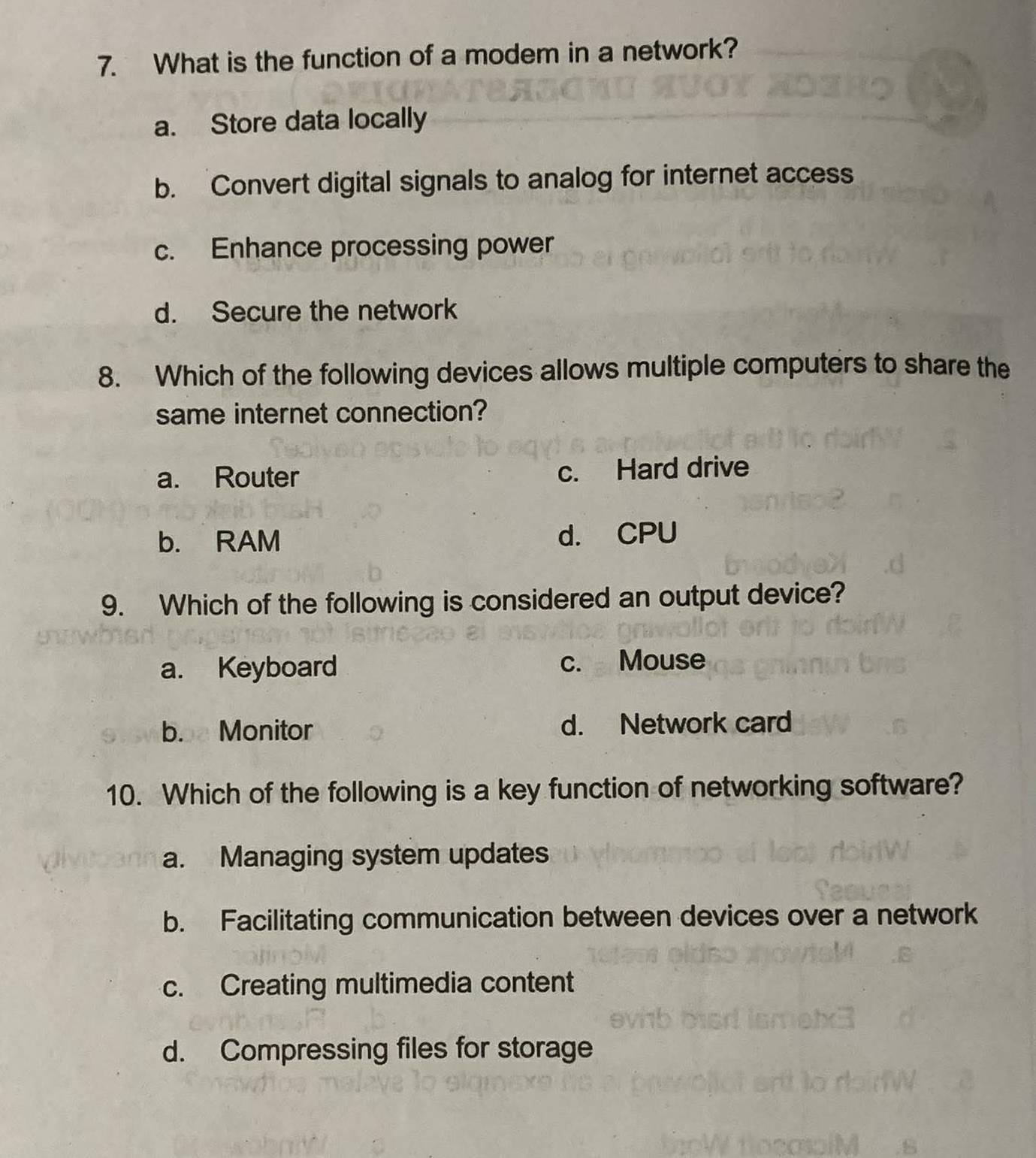 Solved: What is the function of a modem in a network? a. Store data ...