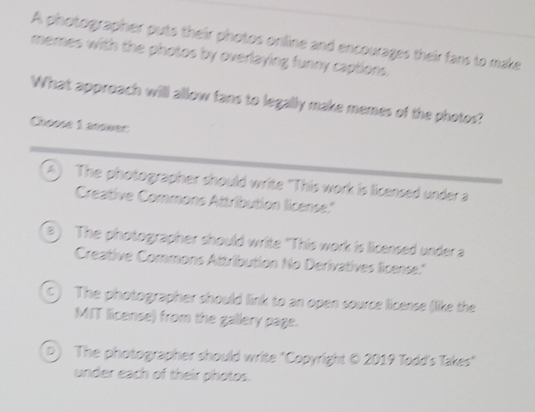 Solved: A photographer puts their photos online and encourages their ...