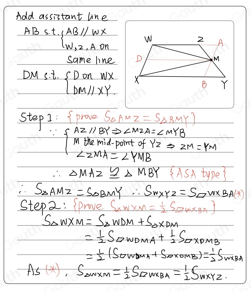 Solved: WXYZ is a trapezium. If WZ//XY and M is the mid-point of YZ ...