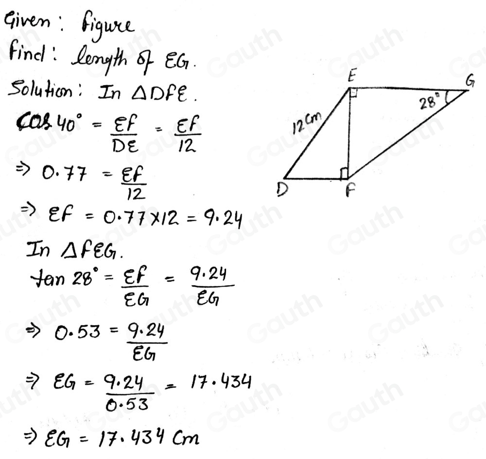 تم الحل:The diagram shows two right-angled triangles, DEF and EFG ...
