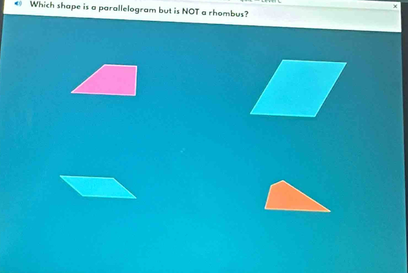 Solved: € Which shape is a parallelogram but is NOT a rhombus? [Math]