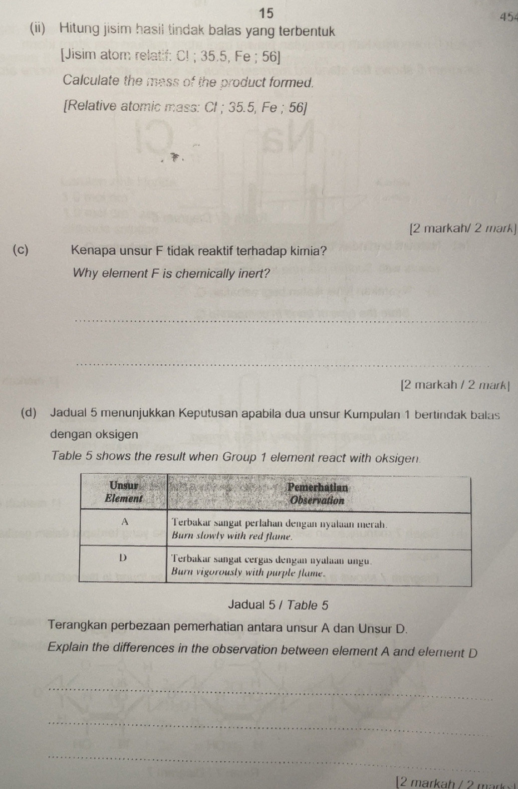 Selesai:15 454 (ii) Hitung jisim hasil tindak balas yang terbentuk ...
