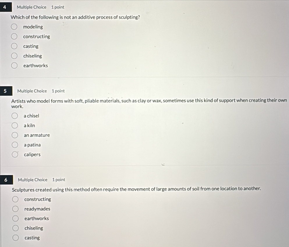 Solved: Which of the following is not an additive process of sculpting ...