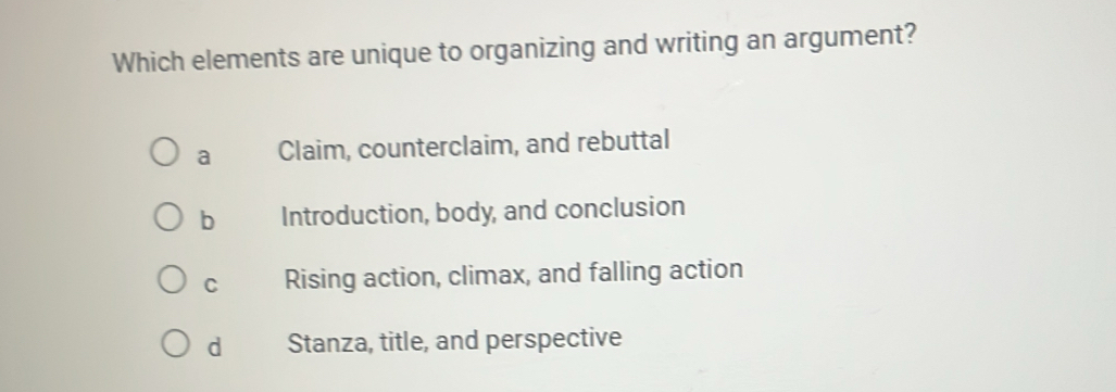Solved: Which elements are unique to organizing and writing an argument ...