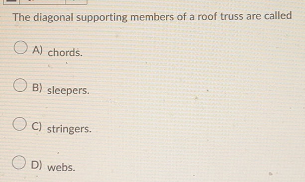 Solved: The diagonal supporting members of a roof truss are called A ...