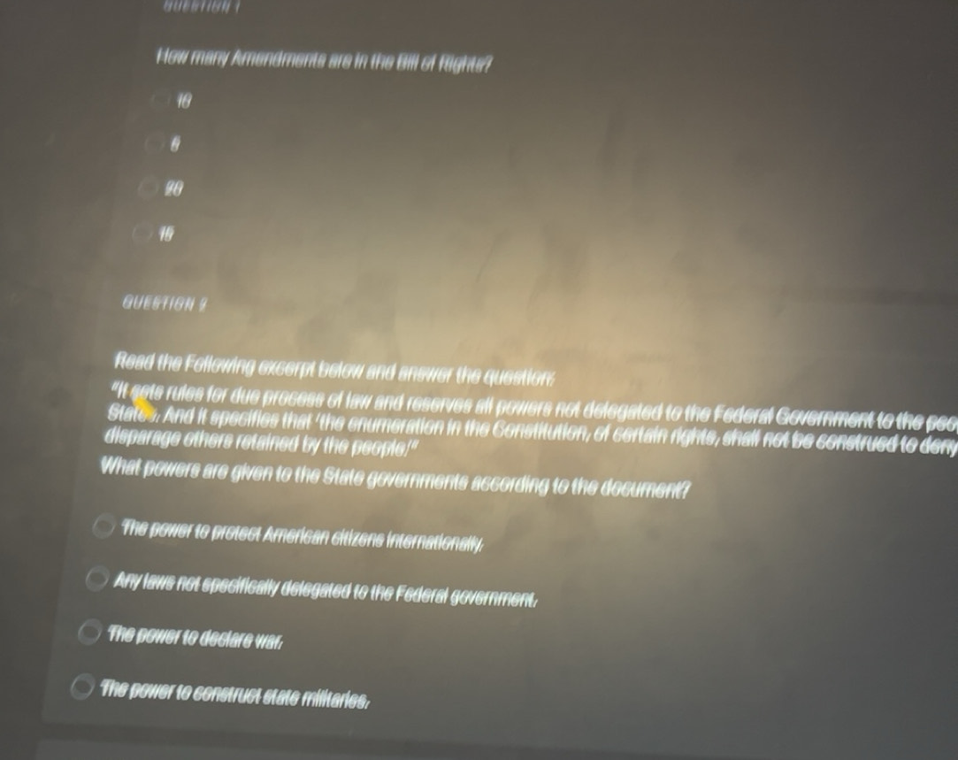 Solved: How many Amendments are in the Bill of fights? 10 10 QUESTION 9 ...