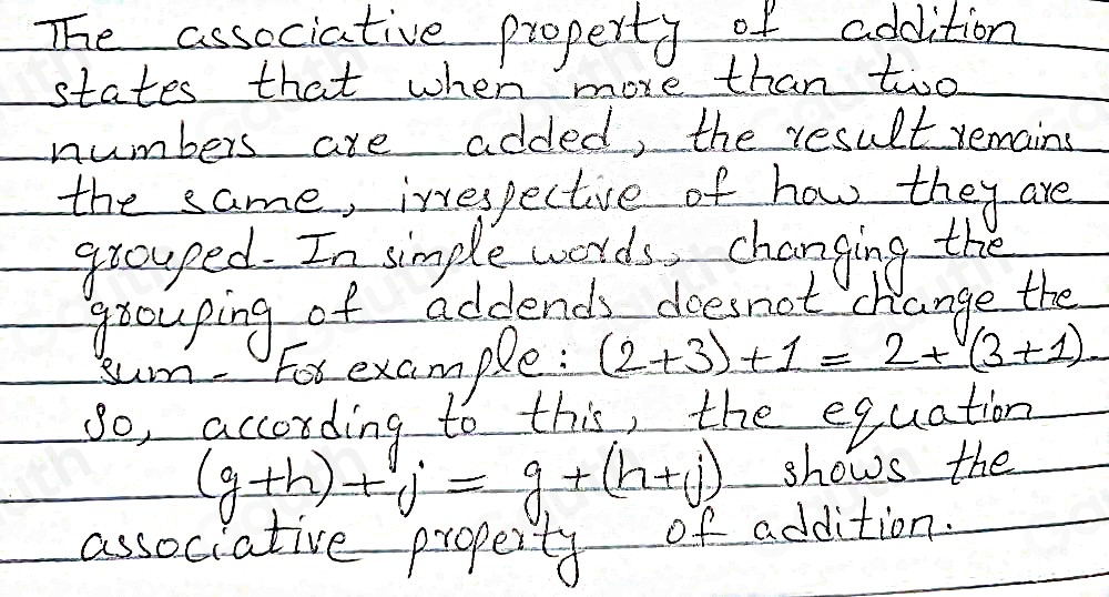تم الحل:Which equation shows the associative property of addition? g=h ...