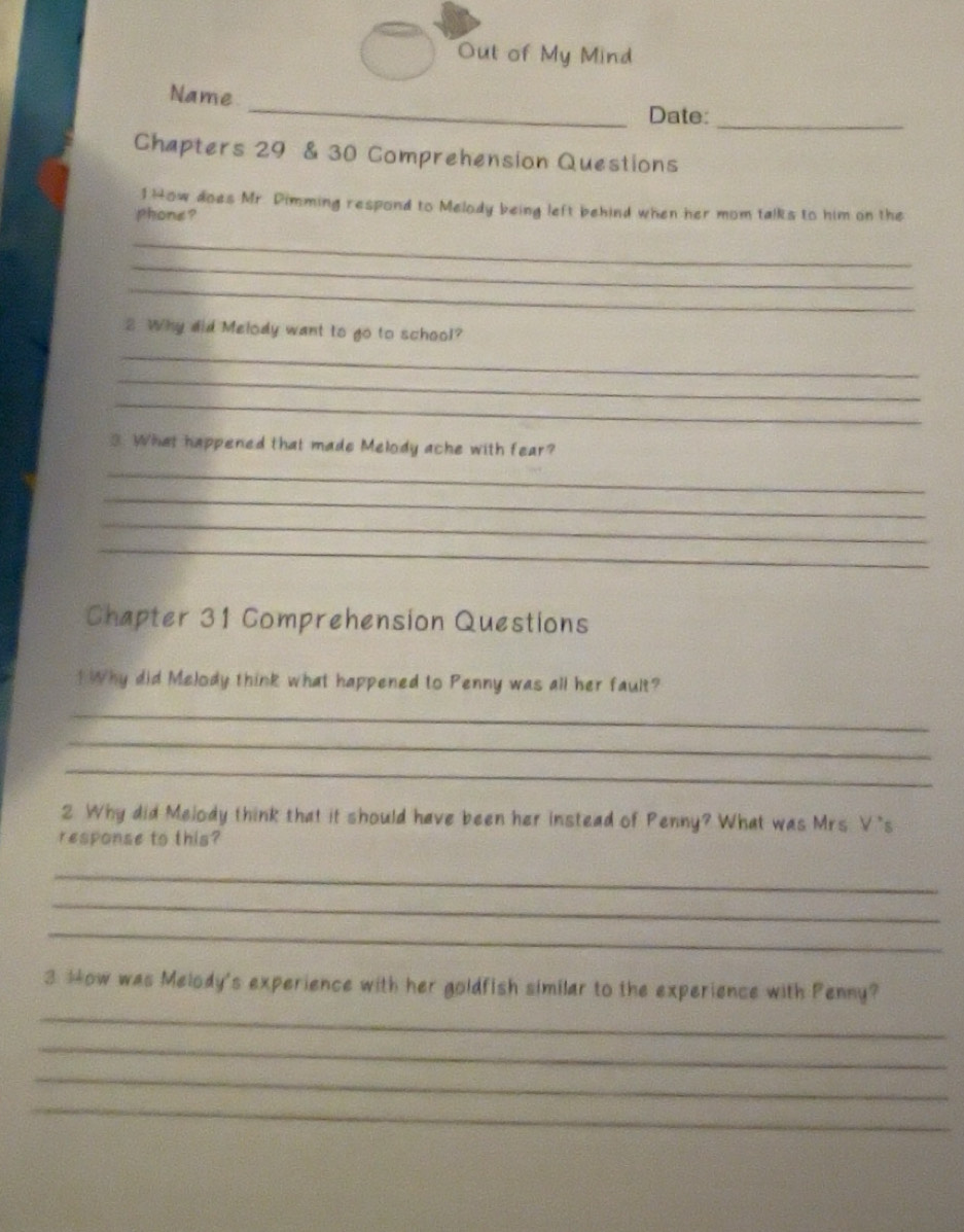 Solved: Out of My Mind Name _Date:_ Chapters 29 & 30 Comprehension ...