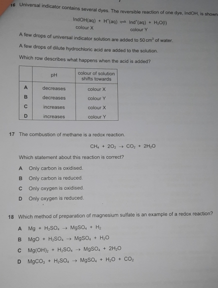 Solved: Universal indicator contains several dyes. The reversible ...