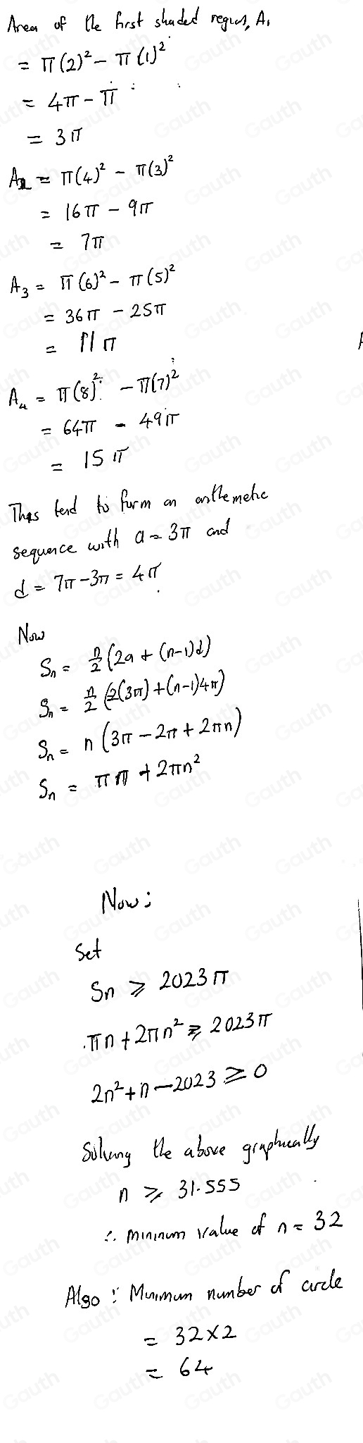 Solved: An even number of circles are nested, starting with a radius of 1 and increasing by 1 ...