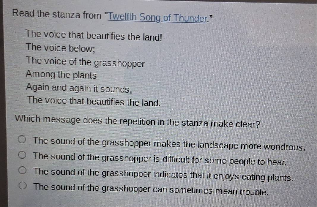 Resuelto:Read the stanza from 'Twelfth Song of Thunder." The voice that ...