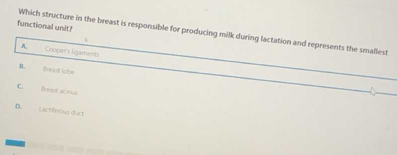 Solved: functional unit? Which structure in the breast is responsible ...