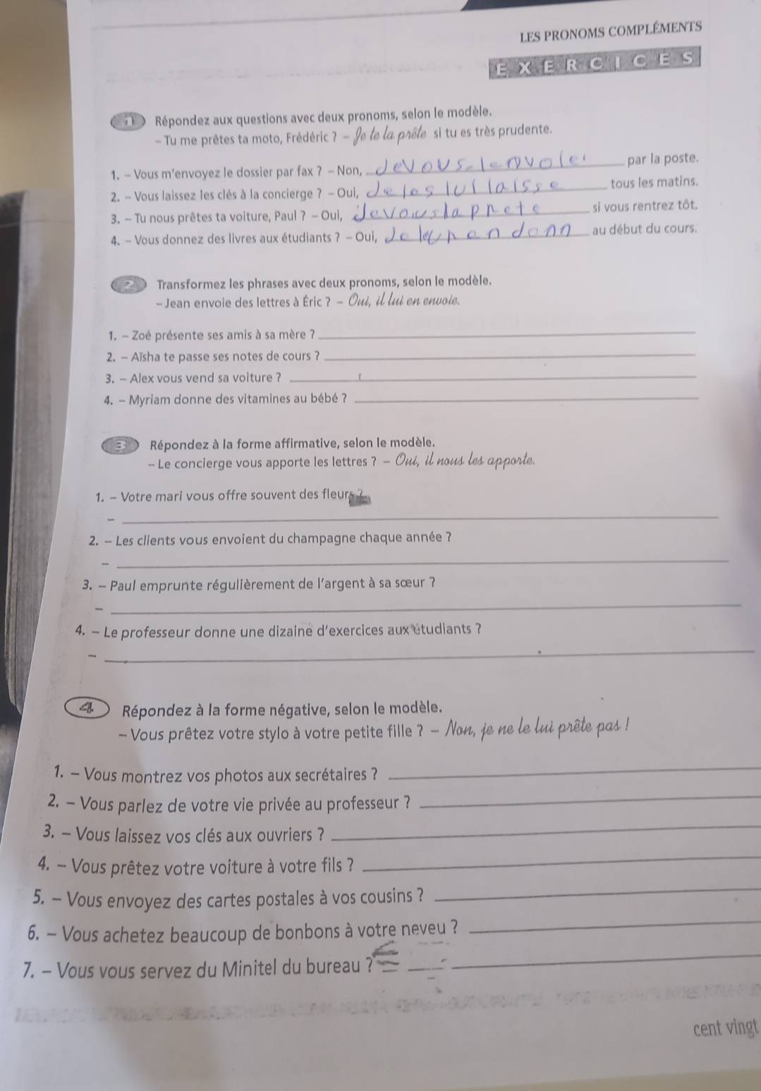 Giải quyết:LES PRONOMS COMPLÉMENTS EXERCICES Répondez aux questions ...