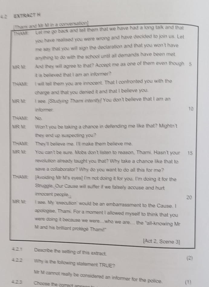 Solved: 4 2 EXTRACT H Thami and Mr Mr in a conversation AM: Let me go ...
