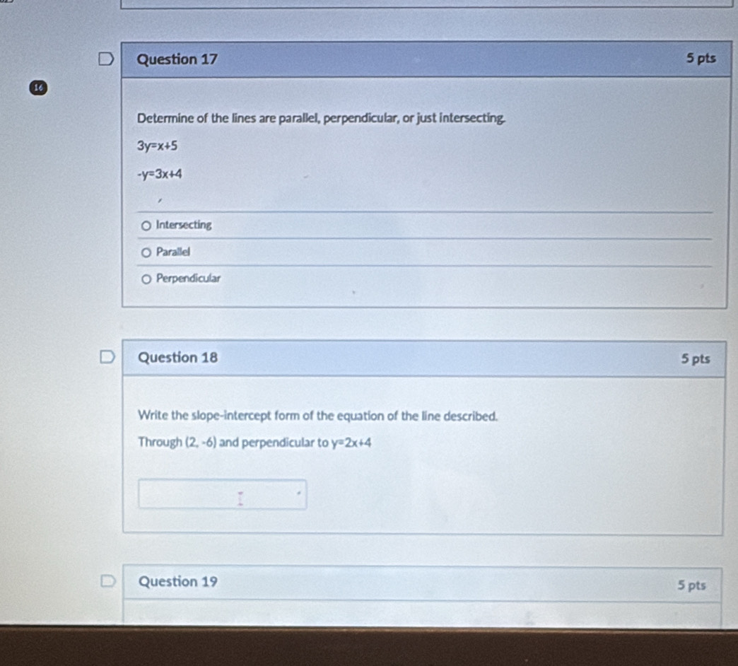Solved: Determine of the lines are parallel, perpendicular, or just ...