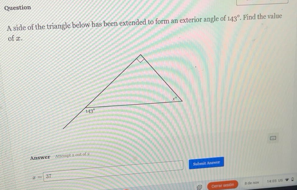 Solved: side of the triangle below has been extended to form an ...