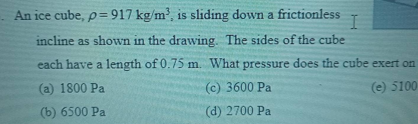 Solved: An ice cube, rho =917kg/m^3 , is sliding down a frictionless ...