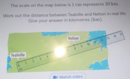 Solved: The scale on the map below is 1 cm represents 20 km. Work out ...