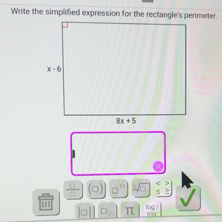 Solved: Write the simplified expression for the rectangle's perimeter ...