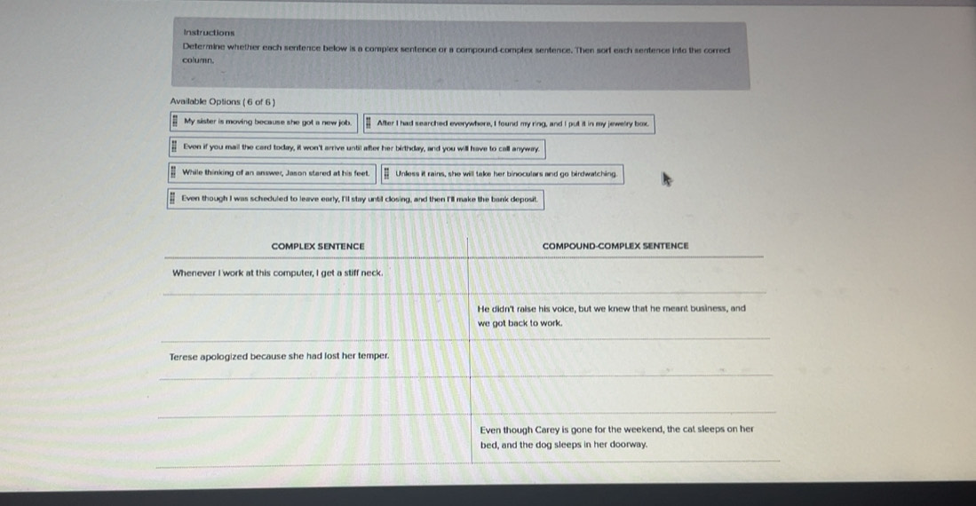 Solved: Instructions Determine whether each sentence below is a complex ...