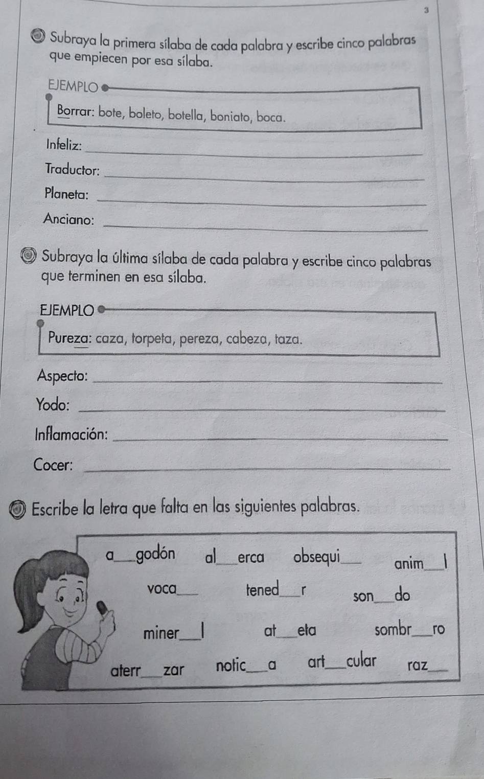 Resuelto:Subraya la primera sílaba de cada palabra y escribe cinco ...