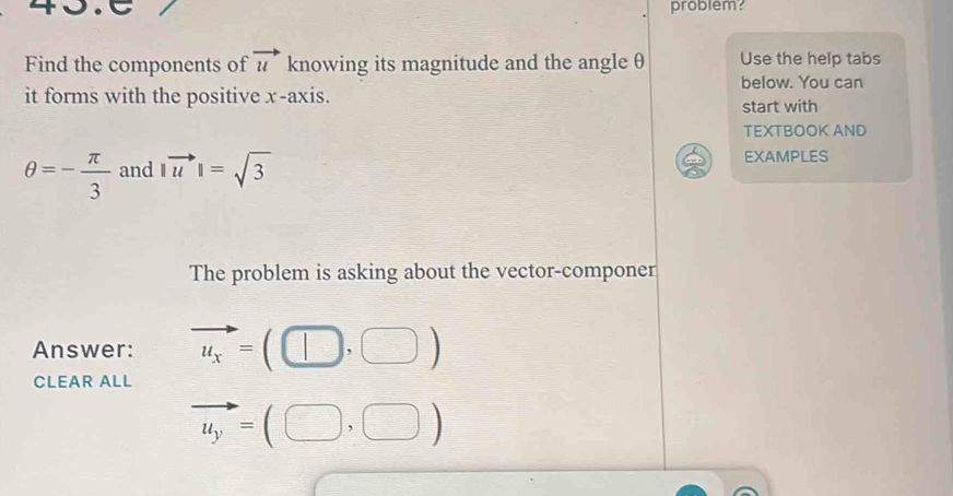 Solved: problem? Find the components of vector u knowing its magnitude ...
