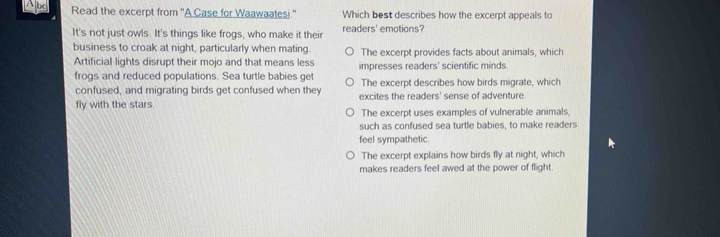 Solved: A bc Read the excerpt from ''A Case for Waawaatesi.' Which best ...