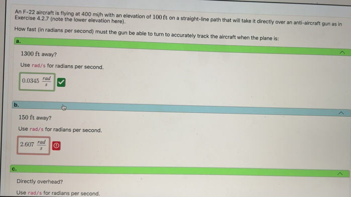 Solved: An F-22 aircraft is flying at 400 mi/h with an elevation of 100 ...